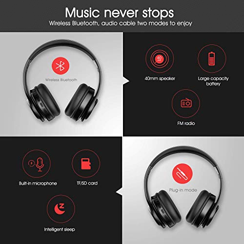 Viwind Wireless Bluetooth Headphones Over Ear with Mic,Foldable Noise Cancelling Headset for Travel Work TV PC Android Cellphone 【Hi-Fi Stereo &Comfortable Earpads】-Black