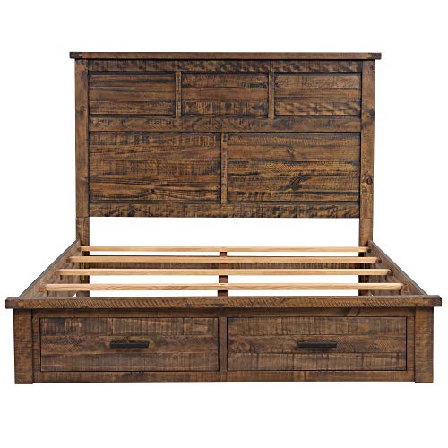 HBRR Queen Bed Frame with 2 Storage Drawers & Headboard, Platform Bed Queen Size, Mattress Foundation with Wood Slats Support, No Box Spring Needed Noise-Free, Natural