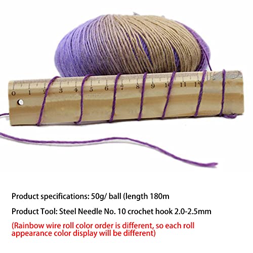 Wool Yarn for Knitting & Crocheting 2 Skeins Gradient Rainbow Color Wool Yarn Soft Lightweight Crochet Yarn for Crocheting Projects Handcrafts - 50g/Ball
