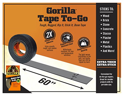 Gorilla Tape, Mini Duct Tape to-Go, 1" x 10 yd Travel Size, Black, (Pack of 2)