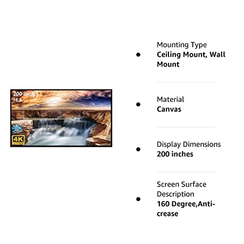 200-inch Large Projector Screen 16:9 Hanging Projection Screen Movie Screen Washable Fold-able Anti-Crease for Office Conference Presentation Theater Party