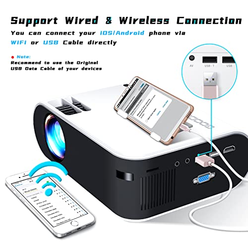 AMEELA Projector, 2023 Upgraded Mini Projector, 8500 lumens Multimedia Home Theater Video Projector, Compatible with Full HD 1080P HDMI, USB, VGA, AV, Smartphone, Pad, TV Box, Laptop