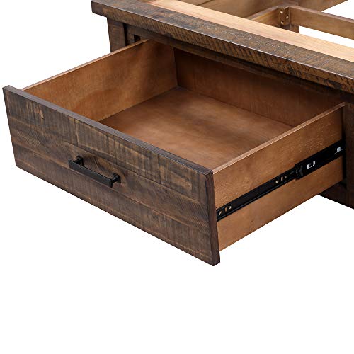 HBRR Queen Bed Frame with 2 Storage Drawers & Headboard, Platform Bed Queen Size, Mattress Foundation with Wood Slats Support, No Box Spring Needed Noise-Free, Natural