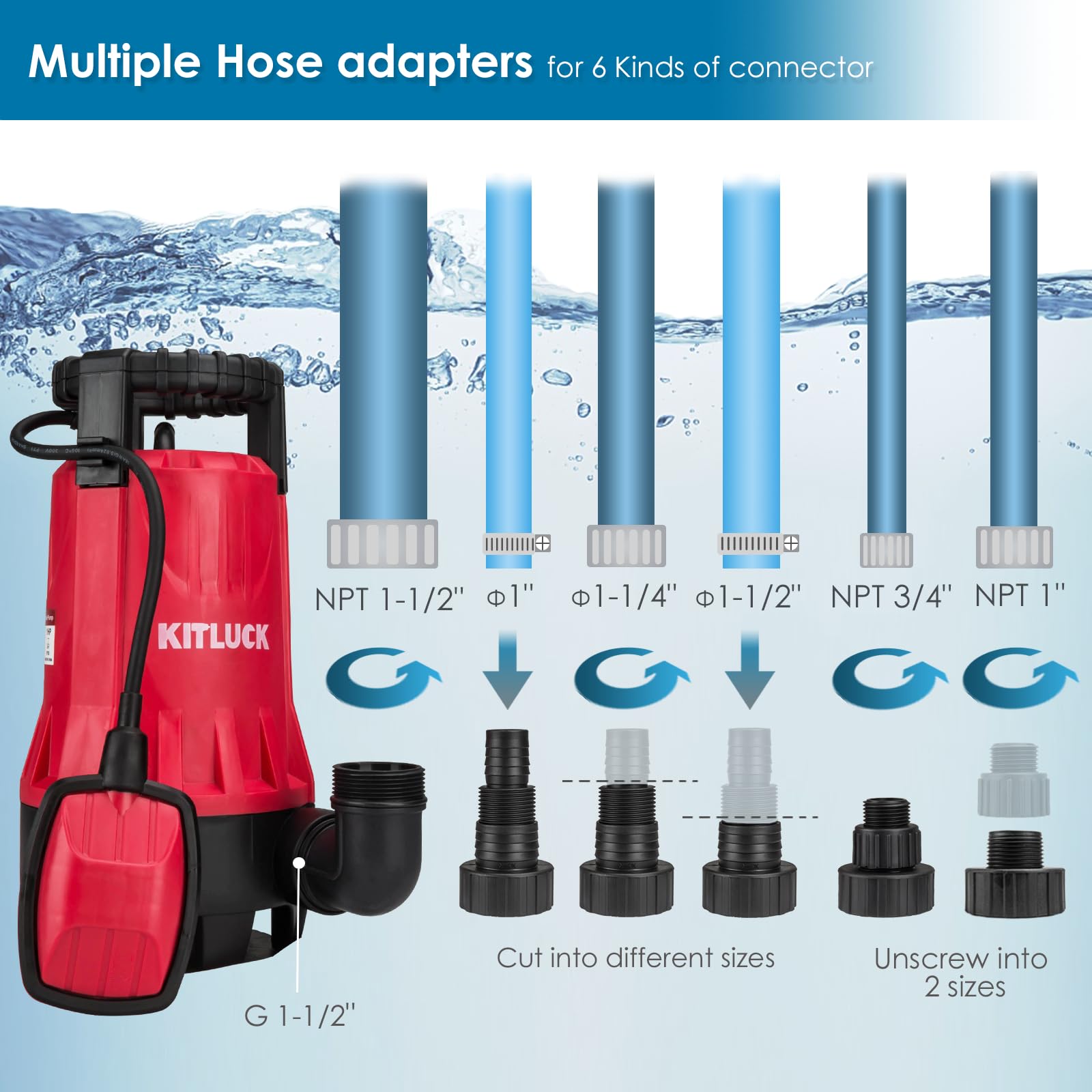 KITLUCK Sump Pump, 1HP 3500GPH Submersible Water Pump with Float Switch, 20ft Rubber Cord, Portable Handle, Sump Pump for Pool Draining, Remove Clean/Dirty Water for Flood Basement, Garden, Pond, Tub