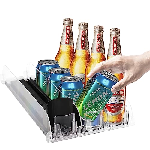 Soda Can Dispenser for Refrigerator 3 Rows, Soda Can Organizer with Automatic Pusher Glide - Drink Organizer for Fridge Perfect for Soda, Beer, and Other Beverages - Black