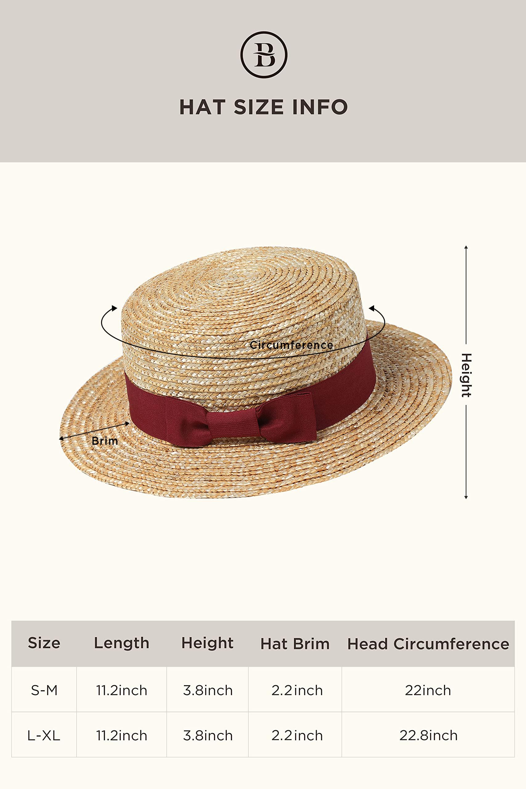 BABEYOND Men's 1920s Brim Boater Hat Gatsby Straw Hat 20s Costume Accessories Wine Red