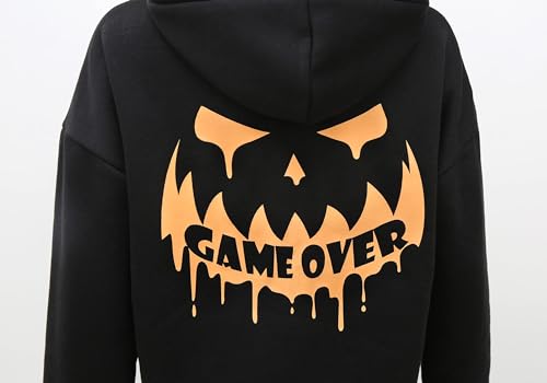 C-ZOFEK Halloween Women Men Long Sleeve Pumpkin Skeleton Pullover Hoodie (XX-Large) Black Orange