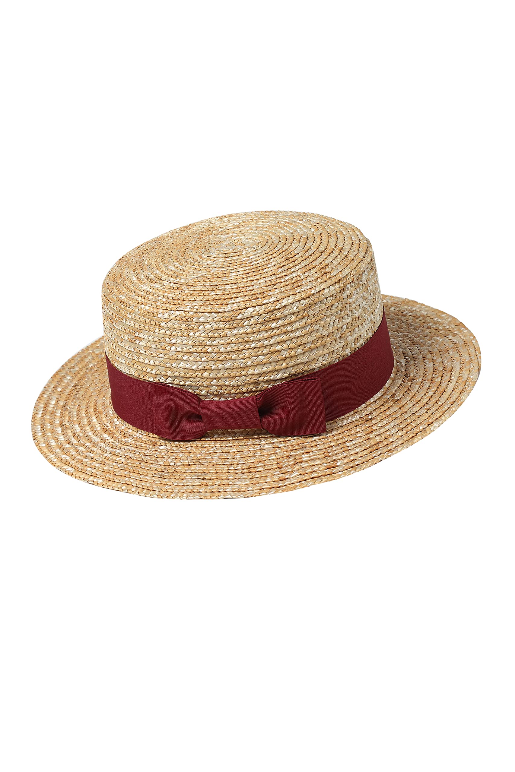BABEYOND Men's 1920s Brim Boater Hat Gatsby Straw Hat 20s Costume Accessories Wine Red