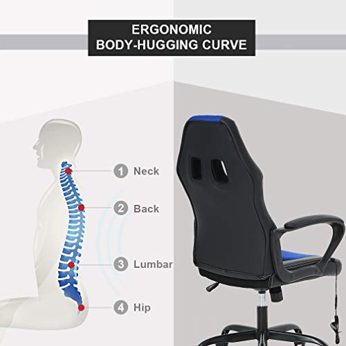 Office Chair Gaming Chair Ergonomic Massage Chair PU Leather Executive Seat with Swivel Base, Massage Lumbar Support, and Padded Armrests (Blue)