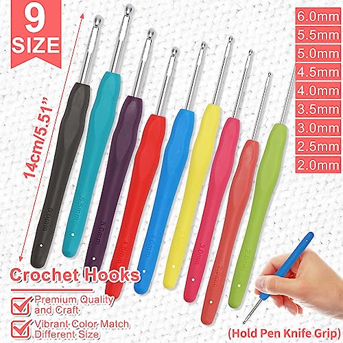 XSEINO Crochet Kit with Step-by-Step Video Tutorials,Includes Premium 16 Roll-800Yard Crochet Yarn, 9 Crochet Hooks, Crochet Bag and All Accessories Kit - Crochet Kit for Beginners