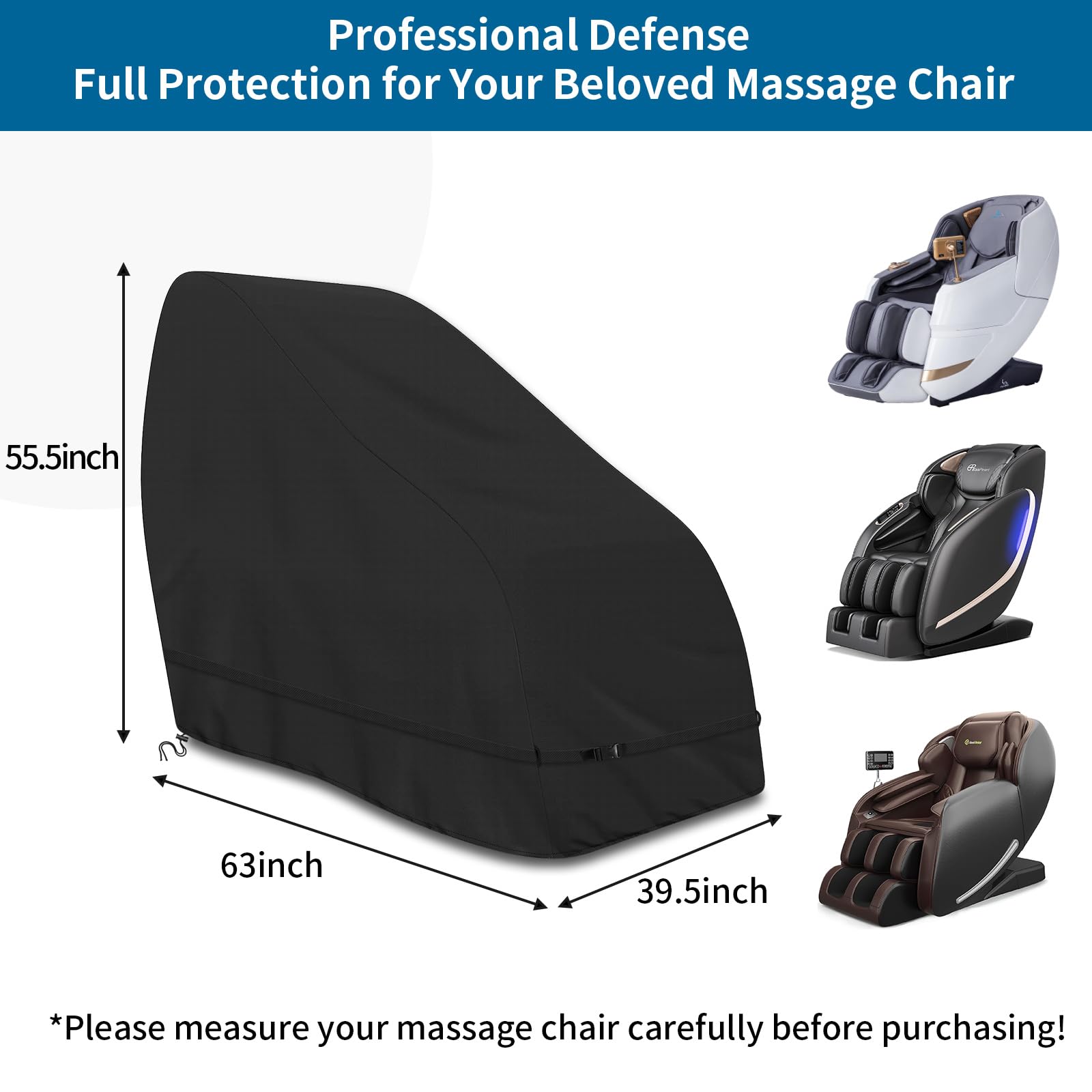 STARTWO Dustproof Thickened Massage Chair Cover Waterproof Zero Gravity Armchair Covers 420D Oxford Cloth Game Recliner Protective,Fits RealRelax Most brands of Massage Chairs(Black 63*39.5*55.5 in)