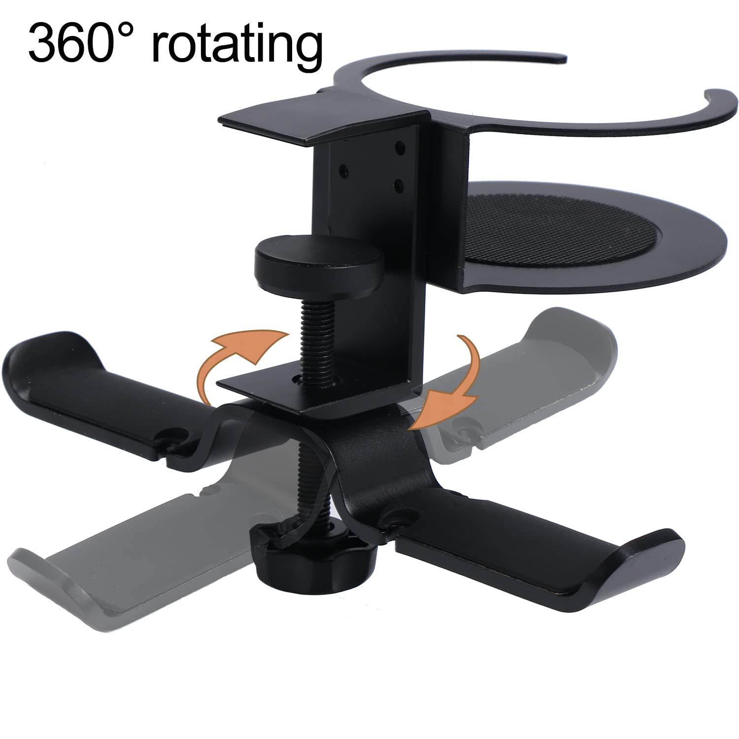 Headphone Stand with Cup Holder/2 Hidden Headset Hooks for All Headsets, 360° Adjustable & Rotating Desk Organizers for Bag/Cup/Coat/Headphone/Canned Beer/Umbrella/Data Cable/Drinks/Gloves -ZELPEAK