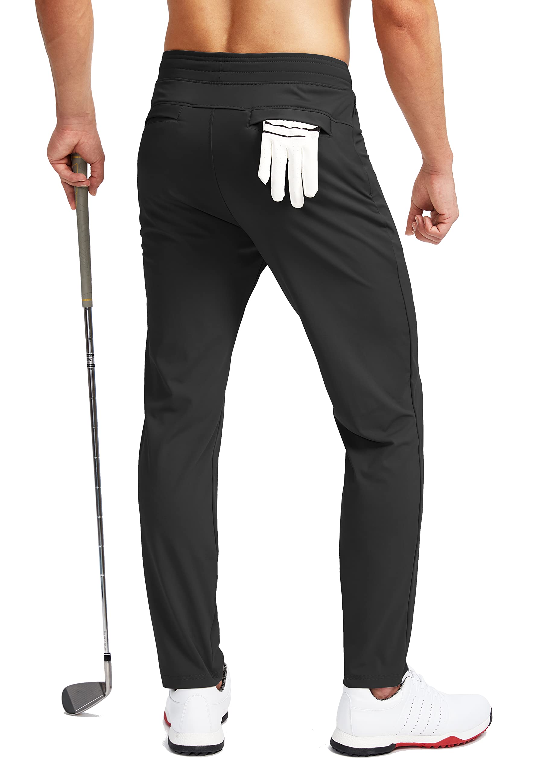 Pudolla Men's Golf Pants Stretch Sweatpants with Zipper Pockets Slim Fit Work Casual Joggers Pants for Men (Black Large)