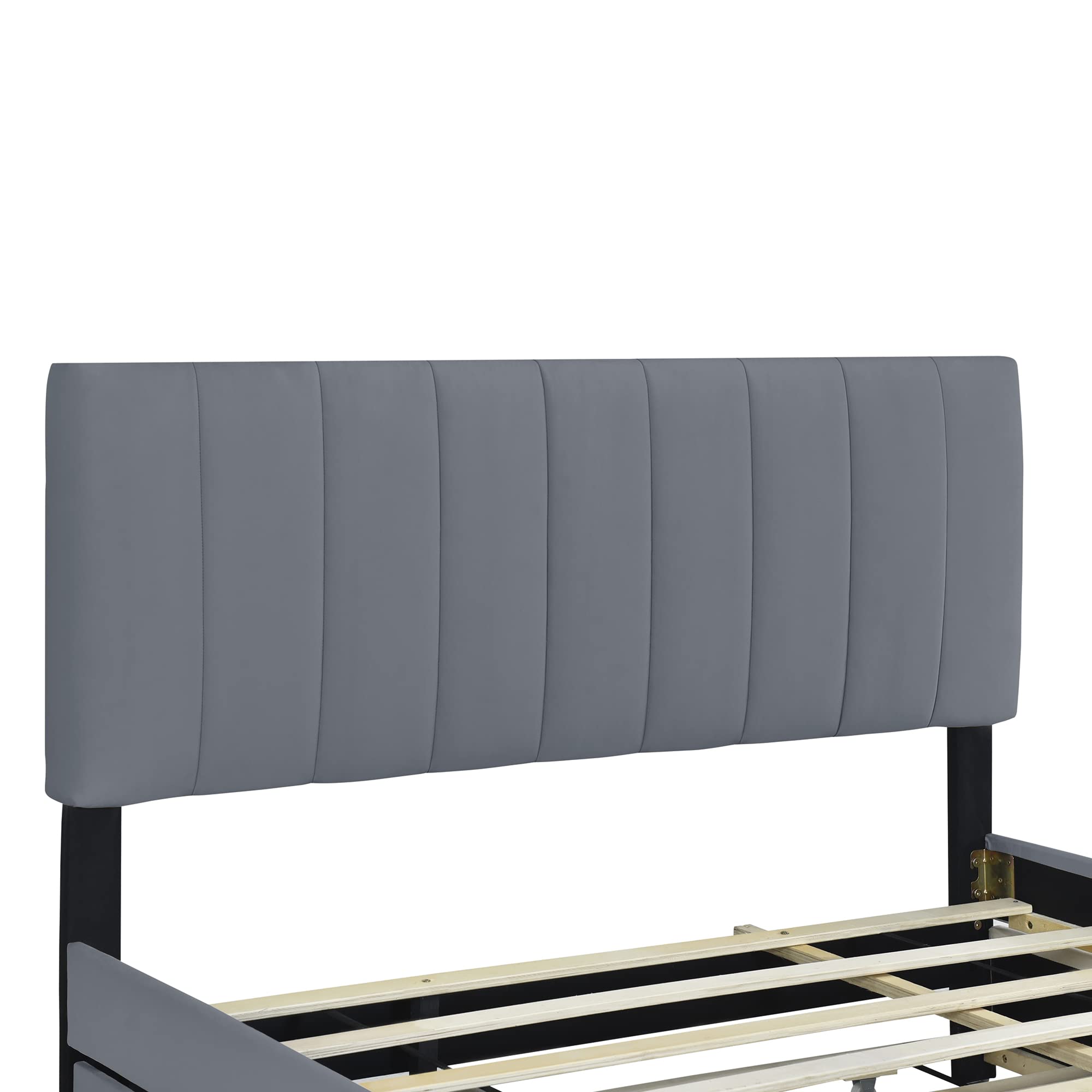 Harper & Bright Designs Queen Size Upholstered Bed with 1 Twin XL Trundle and 2 Storage Drawers, Velvet Platform Bed Wood Frame, No Box Spring Needed (Gray)