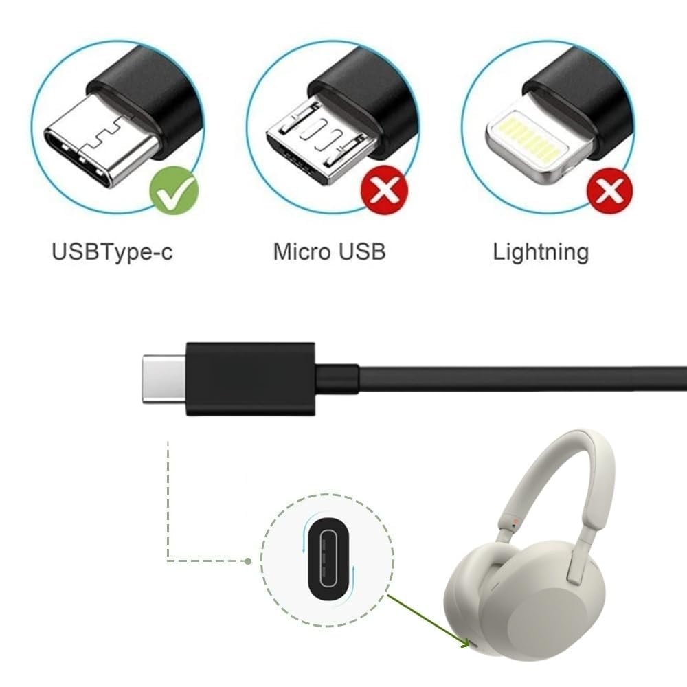 KUBOJSDLZ 2-Packs Fast Charge Cable, 1 Feet USB-C Charging Cable for Sony WH-1000XM5 WH-1000XM4 WF-1000XM4 WH-1000XM3 WH-XB910N WI-C200 WI-XB400 Beats Studio Pro