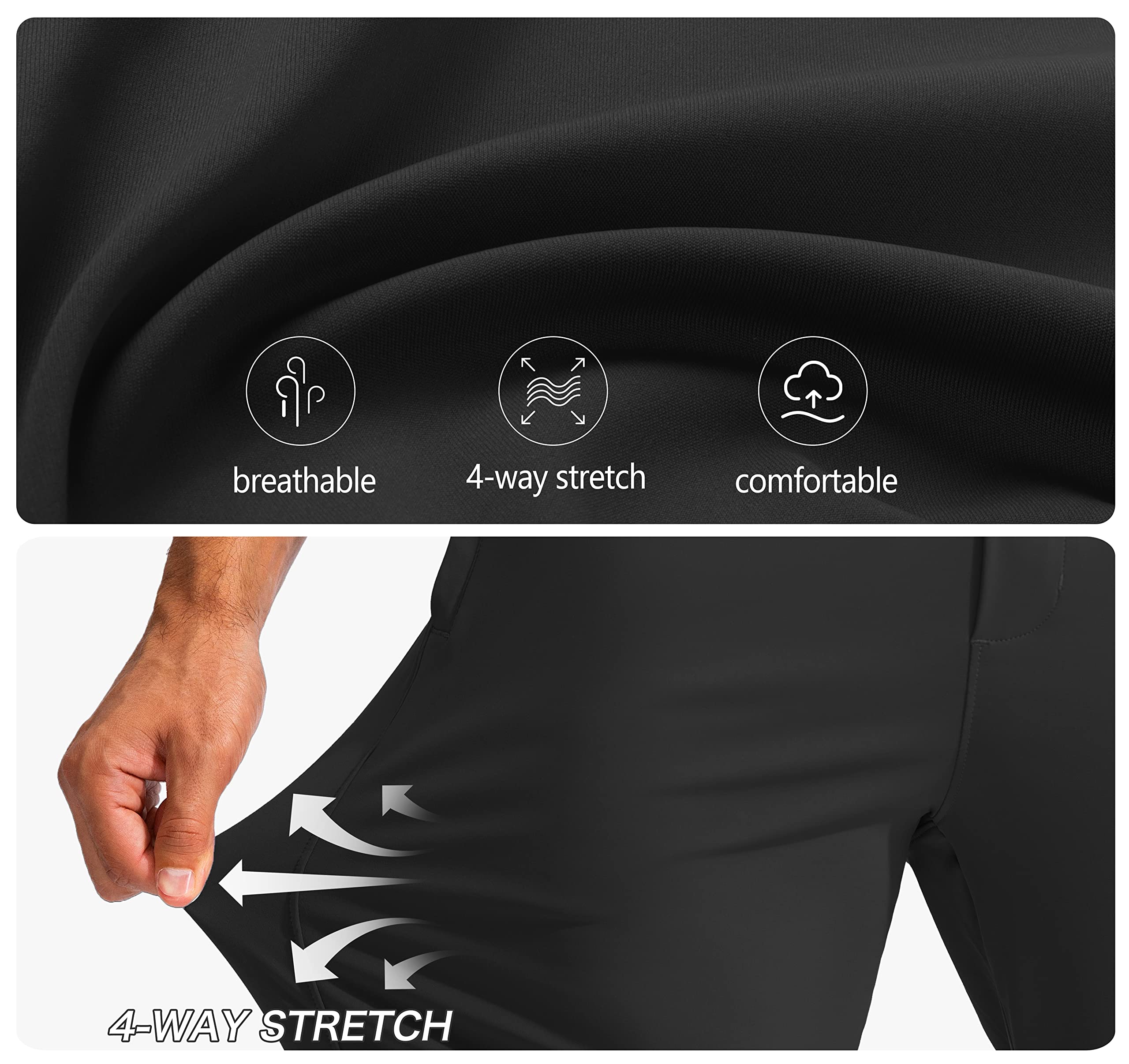 Pudolla Men's Golf Pants Stretch Sweatpants with Zipper Pockets Slim Fit Work Casual Joggers Pants for Men (Black Large)