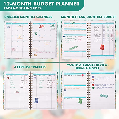 Budget Planner - Budget Book, 12 Month Financial Organizer, Expense Tracker, Undated Finance Planner & Bill Organizer, 8.3" x 6.2" Monthly Budget Book, Account Book, Start Anytime, Inner Pocket, Stickers