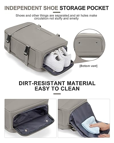 Large Travel Backpack for Women Carry On Airline Flight Approved Expandable Work Personal Item size Backpack Bag with Laptop compartment for College Men Waterproof Hiking Mochila de Viaje GreyBrown