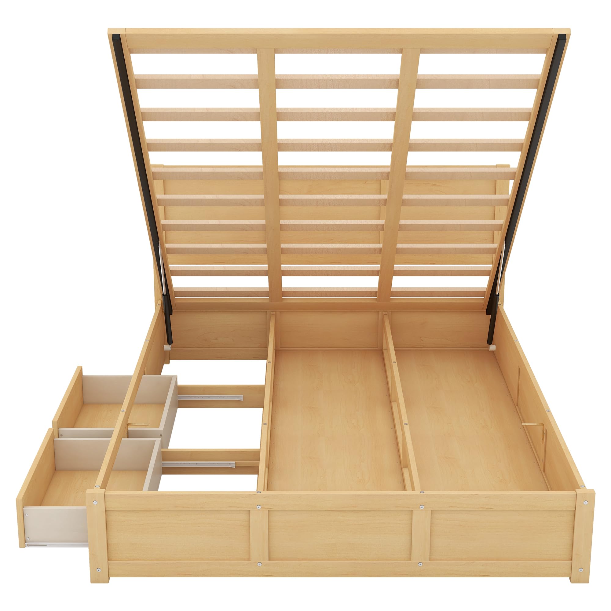 Harper & Bright Designs Lift Up Storage Bed, Queen Platform Bed Frame with Storage Underneath, Queen Size Bed with 2 Drawers, Queen Storage Bed for Bedroom, No Box Spring Needed, Natural