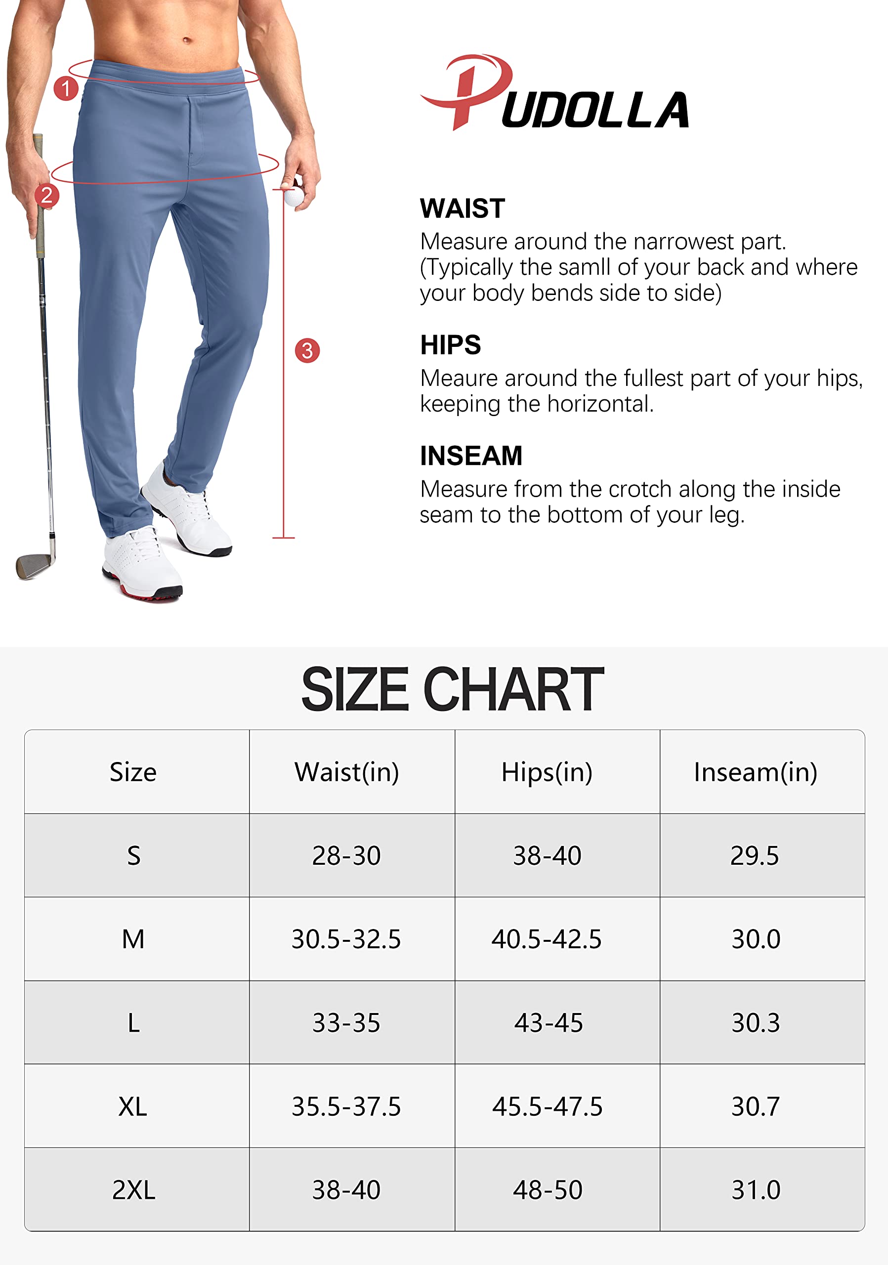 Pudolla Men's Golf Pants Stretch Sweatpants with Zipper Pockets Slim Fit Work Casual Joggers Pants for Men (Black Large)