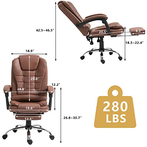 Joyo Funiture Vibration Massage Office Chair, Reclining Office Chair w/Footrest, High-Back Office Chair, PU Leather Computer Desk Chair w/Height & Armrest Adjustable, 250 lb Capacity, Brown