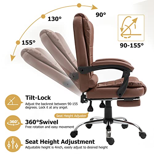 Joyo Funiture Vibration Massage Office Chair, Reclining Office Chair w/Footrest, High-Back Office Chair, PU Leather Computer Desk Chair w/Height & Armrest Adjustable, 250 lb Capacity, Brown