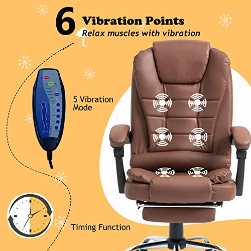 Joyo Funiture Vibration Massage Office Chair, Reclining Office Chair w/Footrest, High-Back Office Chair, PU Leather Computer Desk Chair w/Height & Armrest Adjustable, 250 lb Capacity, Brown