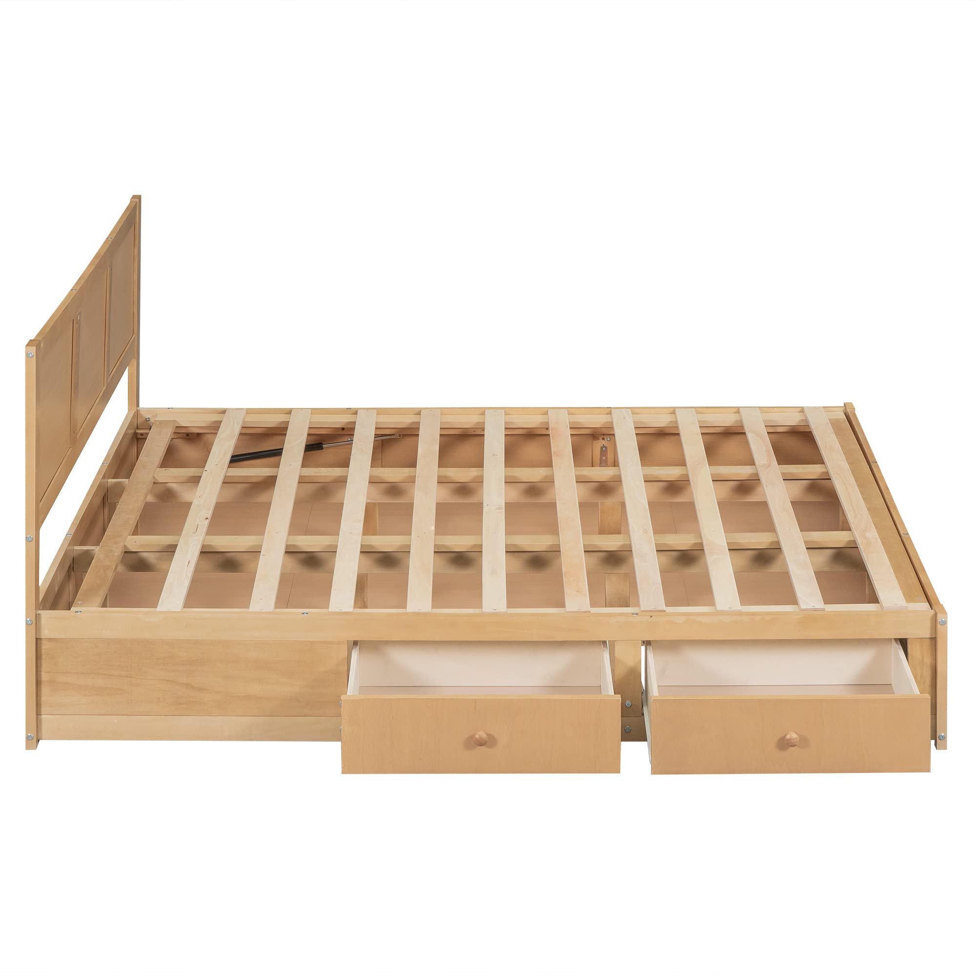 Harper & Bright Designs Lift Up Storage Bed, Queen Platform Bed Frame with Storage Underneath, Queen Size Bed with 2 Drawers, Queen Storage Bed for Bedroom, No Box Spring Needed, Natural