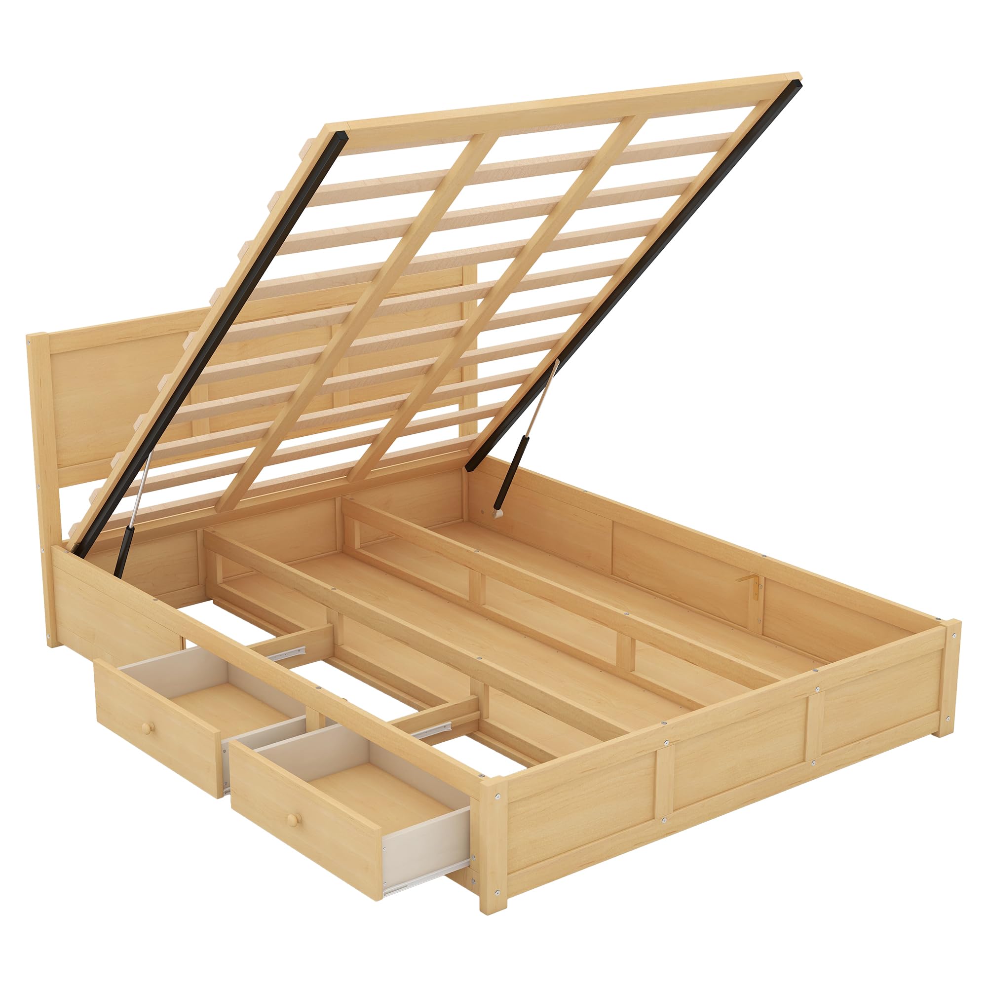 Harper & Bright Designs Lift Up Storage Bed, Queen Platform Bed Frame with Storage Underneath, Queen Size Bed with 2 Drawers, Queen Storage Bed for Bedroom, No Box Spring Needed, Natural