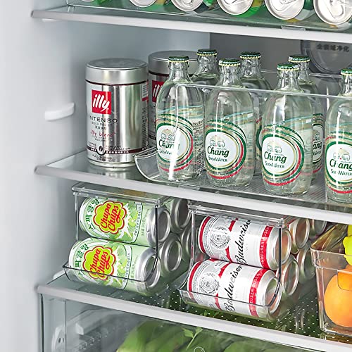 Stackable Soda Can Organizer for Refrigerator (12 Cans), Drink Organizer for Fridge, Pantry, Countertop, Cabinet with Lid, Clear Plastic Canned Food Pantry Storage Rack, 4 Pack