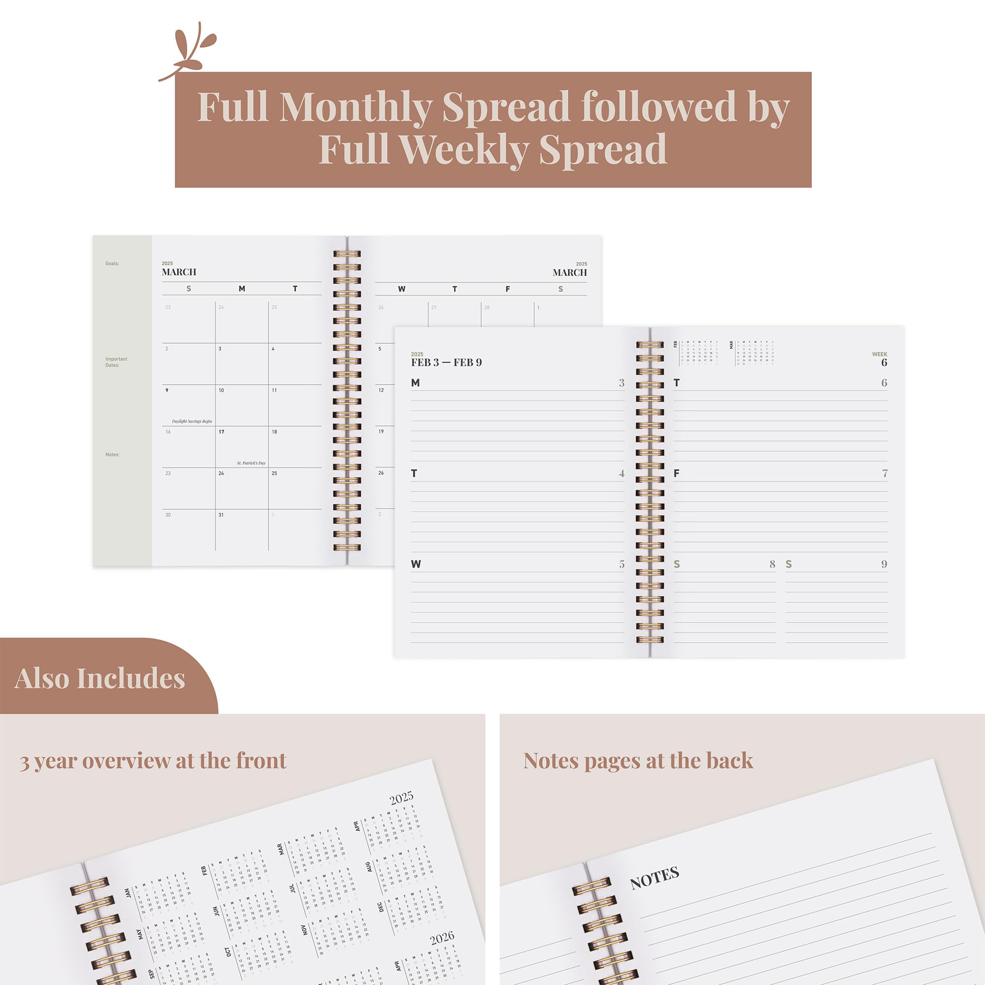 Rileys 2023 Weekly Planner - Annual Weekly & Monthly Agenda Planner, Jan - Dec 2023, Flexible Cover, Notes Pages, Twin-Wire Binding (8 x 6-Inches, Green)