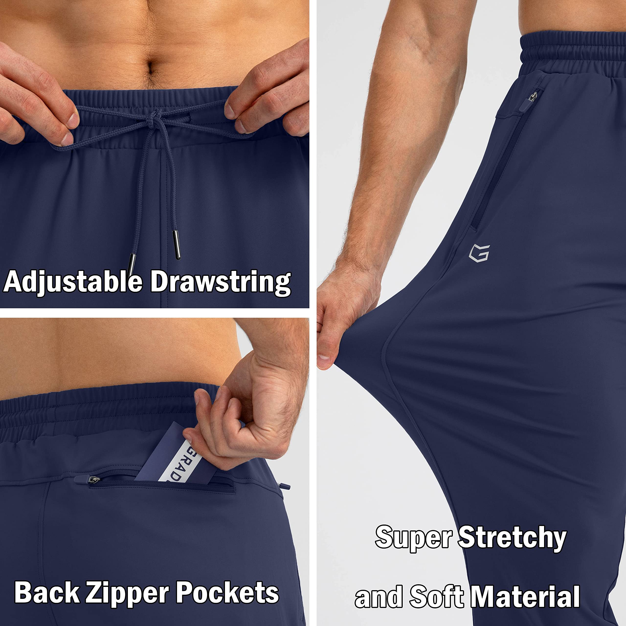 G Gradual Men's Sweatpants with Zipper Pockets Tapered Joggers for Men Athletic Pants for Workout, Jogging, Running (Navy, Medium)
