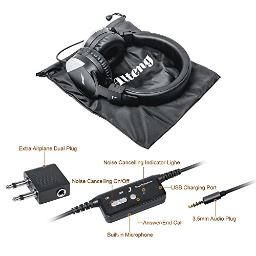 Active Noise Cancelling Headphones for Kids,Alteng Child Travel Foldable Stereo Headset W/Mic and Remote,Tangle-Free 3.5mm Jack, Soft and Smooth Ear Cup(Black)