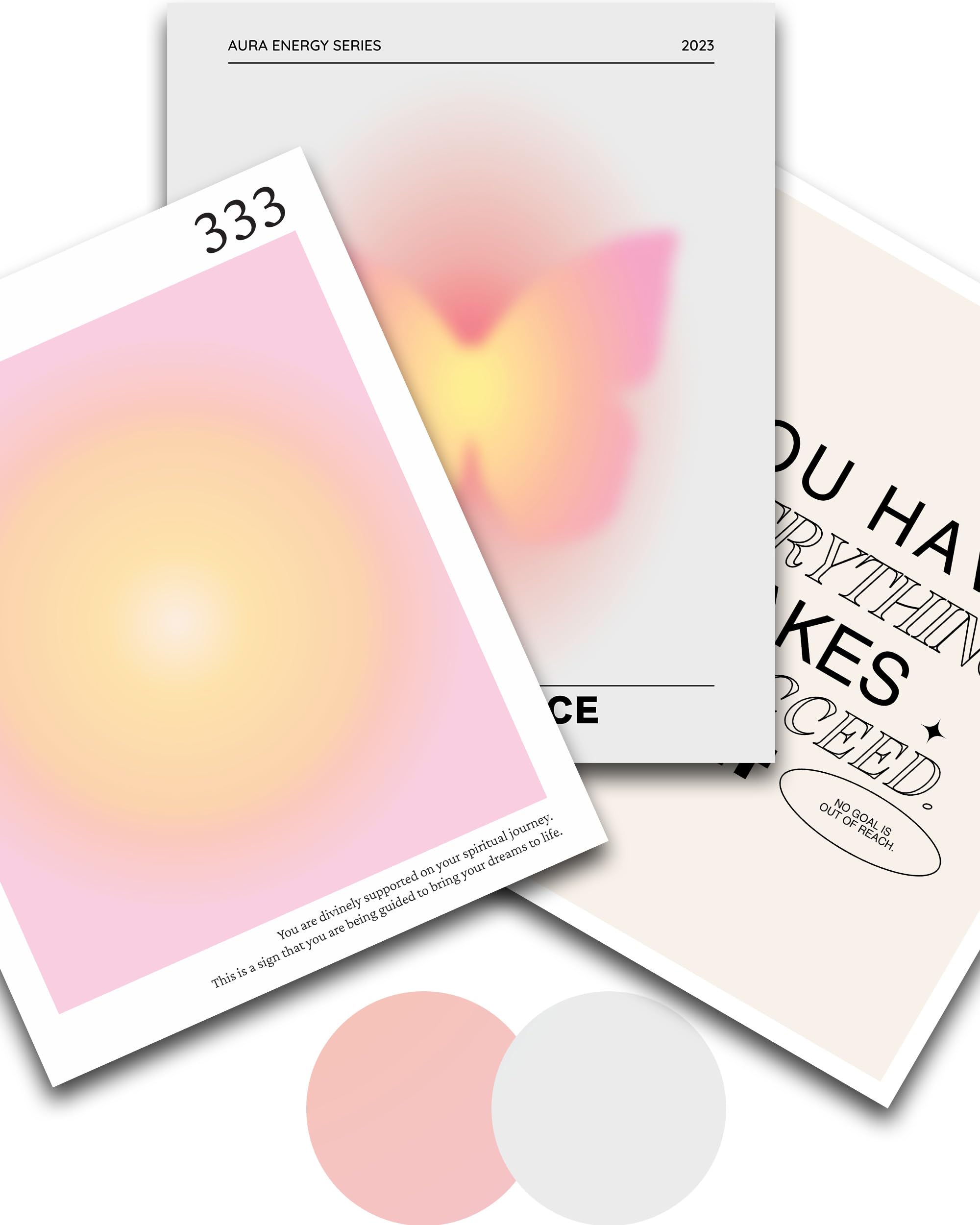 iHery Large Unframed Aura Angel Numbers 333 Poster Set of 3, Premium Quality 12x16in Canvas Wall Art Decor Aesthetic, Pink Trendy Spiritual Energy Gradient Print for Yoga Bedroom,Living Room