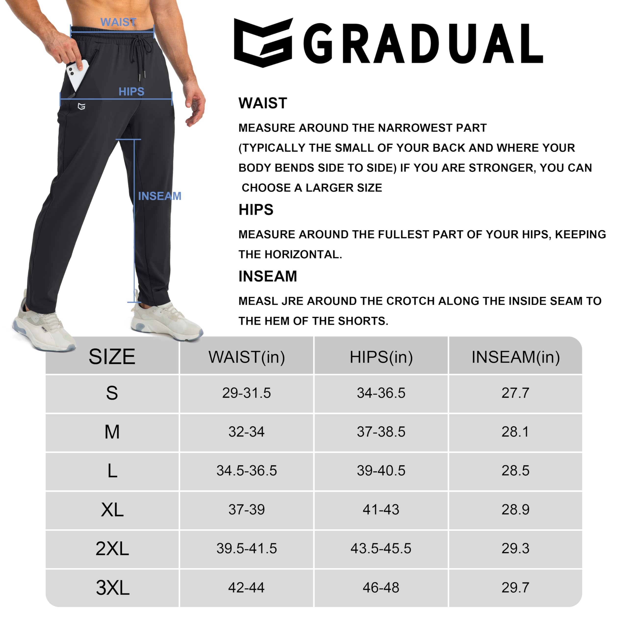 G Gradual Men's Sweatpants with Zipper Pockets Tapered Joggers for Men Athletic Pants for Workout, Jogging, Running (Navy, Medium)