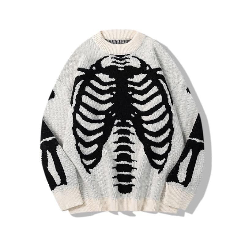 Y2K Grunge Skeleton Sweatshirt Oversized Long Sleeve Fairy Alt Pullover Aesthetic Harajuku Clothes Vintage Tops (White,M)