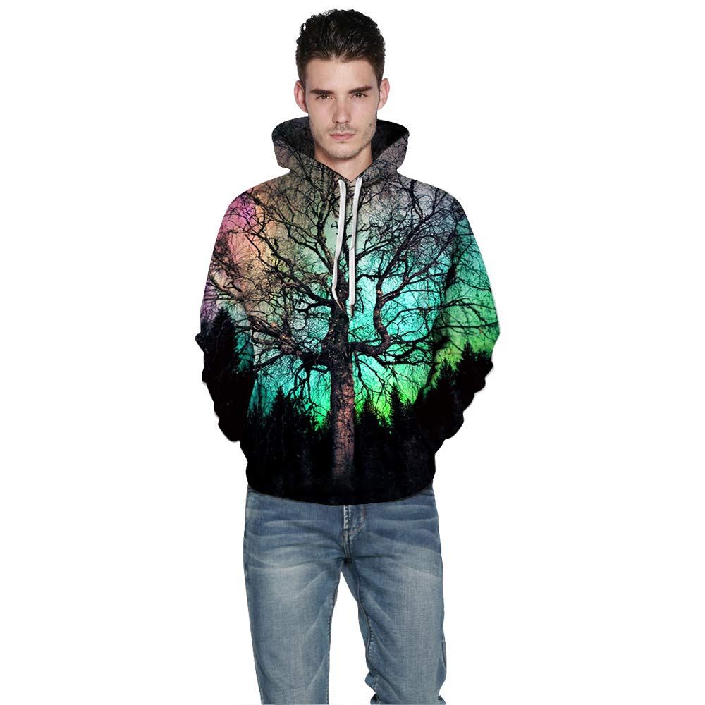 OWMMIZ Unisex Novelty Hoodies 3D Print Graphic Hooded Pullover Sweatshirt Pocket Black Green Large-X-Large