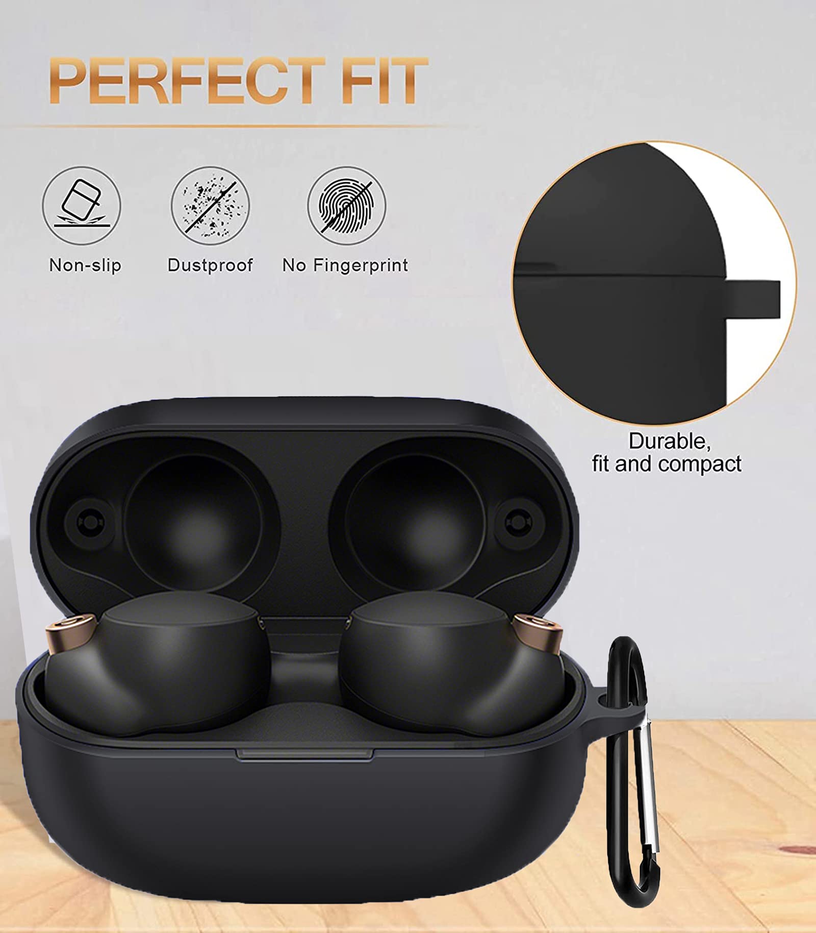 Compatible with Sony WF-1000XM4 Case, Lamshaw Protective Soft TPU Case with Keychain for Sony WF-1000XM4 Noise Canceling Truly Wireless Earbud (Black)