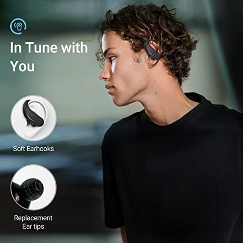 Deeprio Bluetooth Headphones 25H Play Back Stereo Sound Earphones in Ear IPX5 Waterproof with Microphone Over Ear Earbuds for Sports Running Workout Black