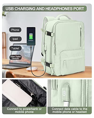 VGCUB Large Travel Backpack,Carry on Backpack for Women Men Airline Approved Gym Backpack Waterproof Business Laptop Daypack,Green With Toiletry Bag