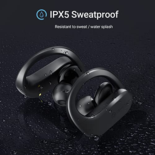 Deeprio Bluetooth Headphones 25H Play Back Stereo Sound Earphones in Ear IPX5 Waterproof with Microphone Over Ear Earbuds for Sports Running Workout Black