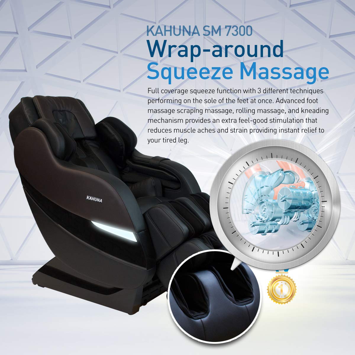 Kahuna Massage Chair SM-7300 Dark Brown/Black for Premium Quality Comfort and Relaxation at Home- Top Performance-Total 9 Auto Programs Including 4 Special Programs with SL-Track Rollers