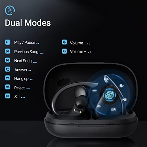 Deeprio Bluetooth Headphones 25H Play Back Stereo Sound Earphones in Ear IPX5 Waterproof with Microphone Over Ear Earbuds for Sports Running Workout Black