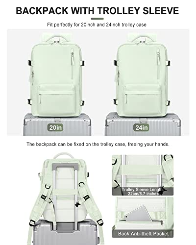 VGCUB Large Travel Backpack,Carry on Backpack for Women Men Airline Approved Gym Backpack Waterproof Business Laptop Daypack,Green With Toiletry Bag