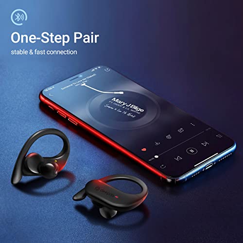 Deeprio Bluetooth Headphones 25H Play Back Stereo Sound Earphones in Ear IPX5 Waterproof with Microphone Over Ear Earbuds for Sports Running Workout Black
