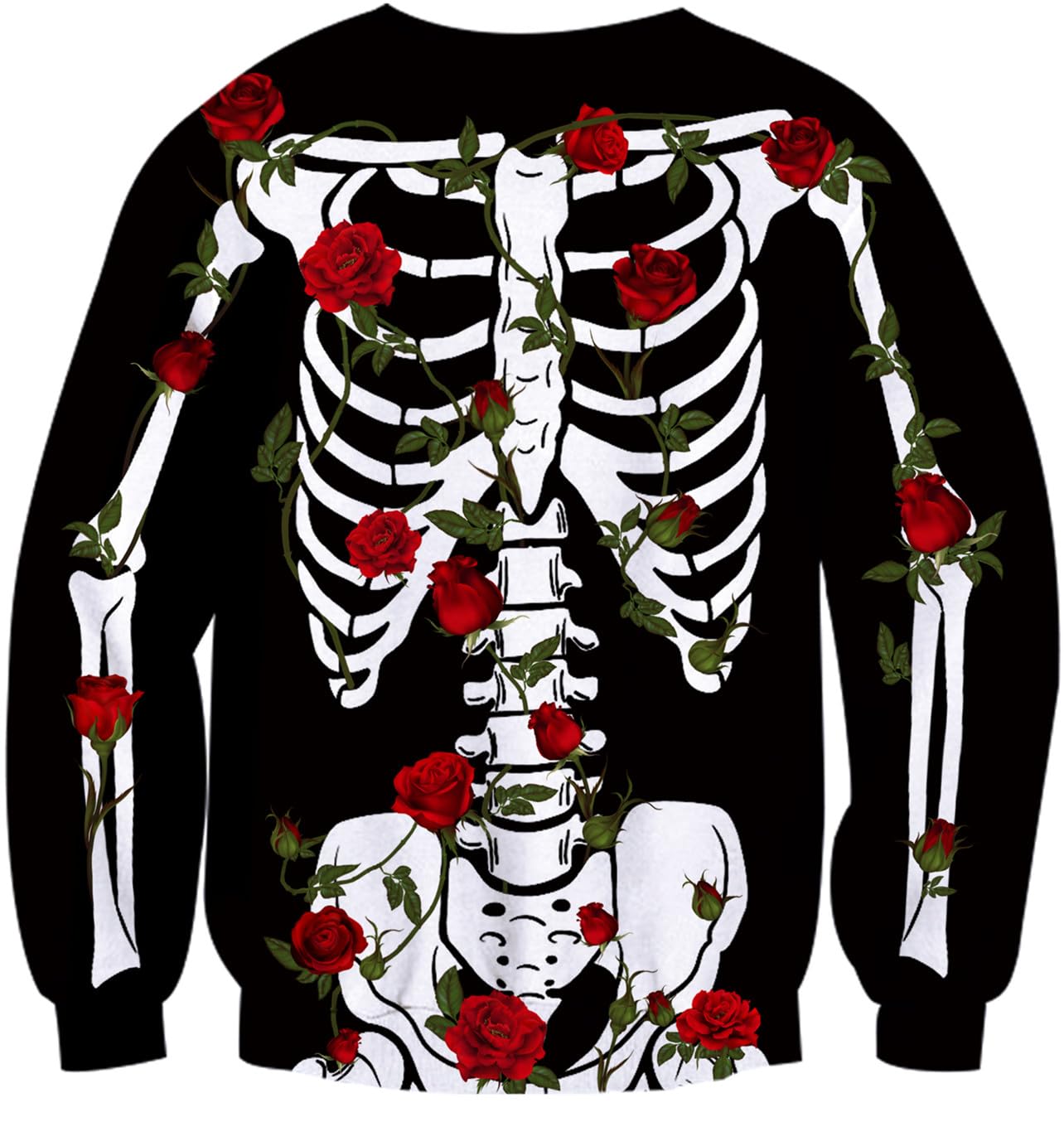 Idgreatim Mens Women Halloween Sweatshirt Novelty Skeleton Rose Graphic Tops Black Shirt for Cosaplay Party L
