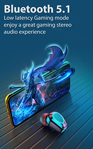 Acuvar Fully Wireless Bluetooth 5.1 Rechargeable IPX4 Waterproof Earbud Headphones with Microphone, 3500mAh USB Smart Dock Charging Case Powerful Surround Stereo Bass and Passive Noise Cancelling