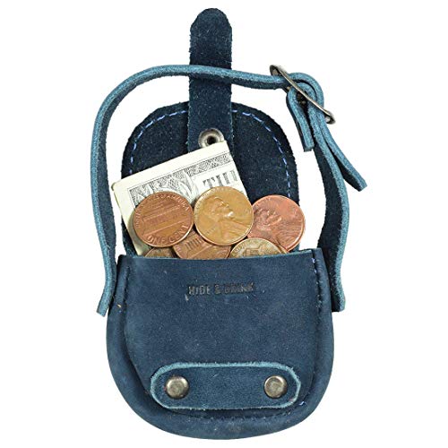Hide & Drink, Leather Tiny Saddle Bag, Coin Pouch & Cash Holder Organizer, USB, SD Cards, Ornaments, Accessories, Handmade Includes 101 Year Warranty (Blou Reed)
