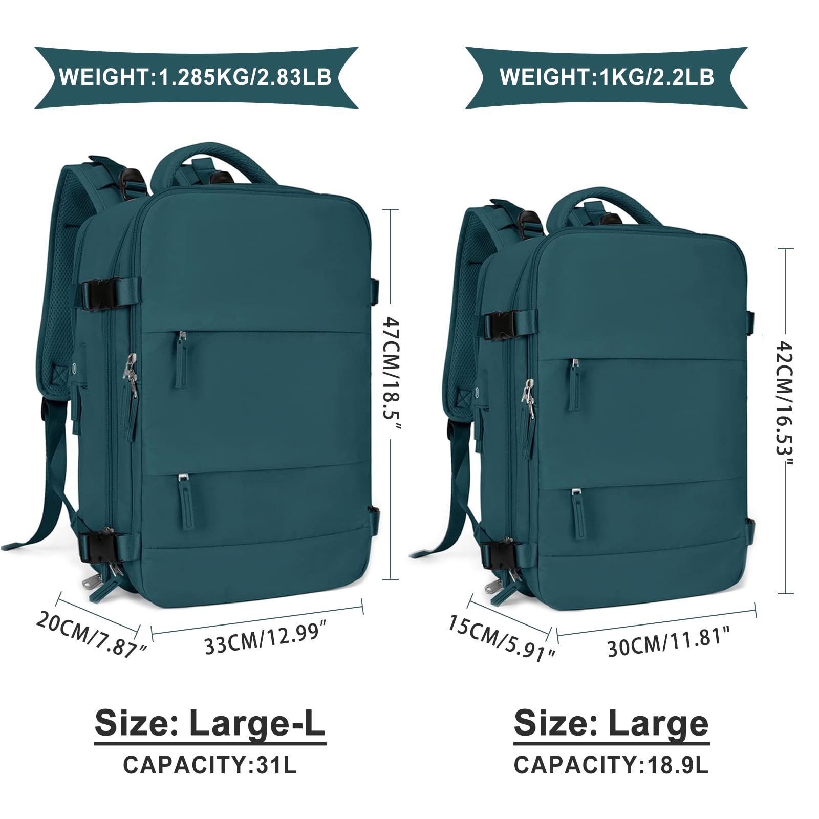 coowoz Large Travel Backpack For Women Men,Carry On Backpack,Hiking Backpack Waterproof Outdoor Sports Rucksack Casual Daypack Travel Essentials(Peacock Blue)