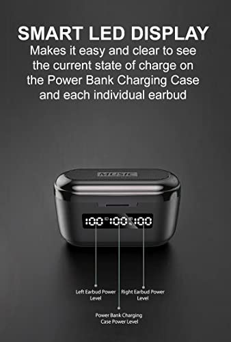 Acuvar Fully Wireless Bluetooth 5.1 Rechargeable IPX4 Waterproof Earbud Headphones with Microphone, 3500mAh USB Smart Dock Charging Case Powerful Surround Stereo Bass and Passive Noise Cancelling